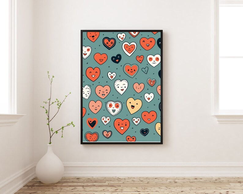Printable Retro Hearts Poster | Vintage Hearts Artwork | Cartoon Heart ...