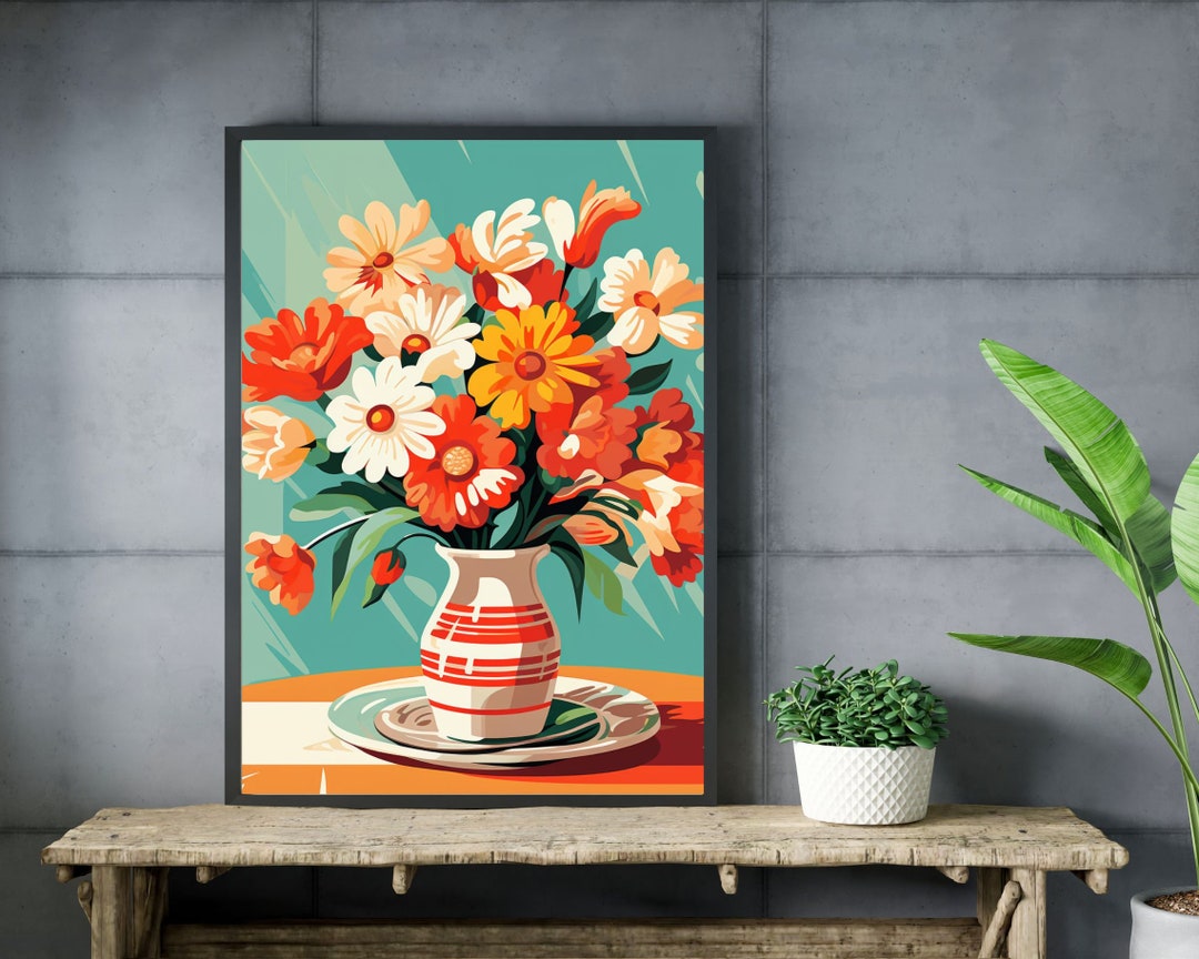 Printable Abstract Flower Poster | Vintage Artwork | Abstract Flower ...