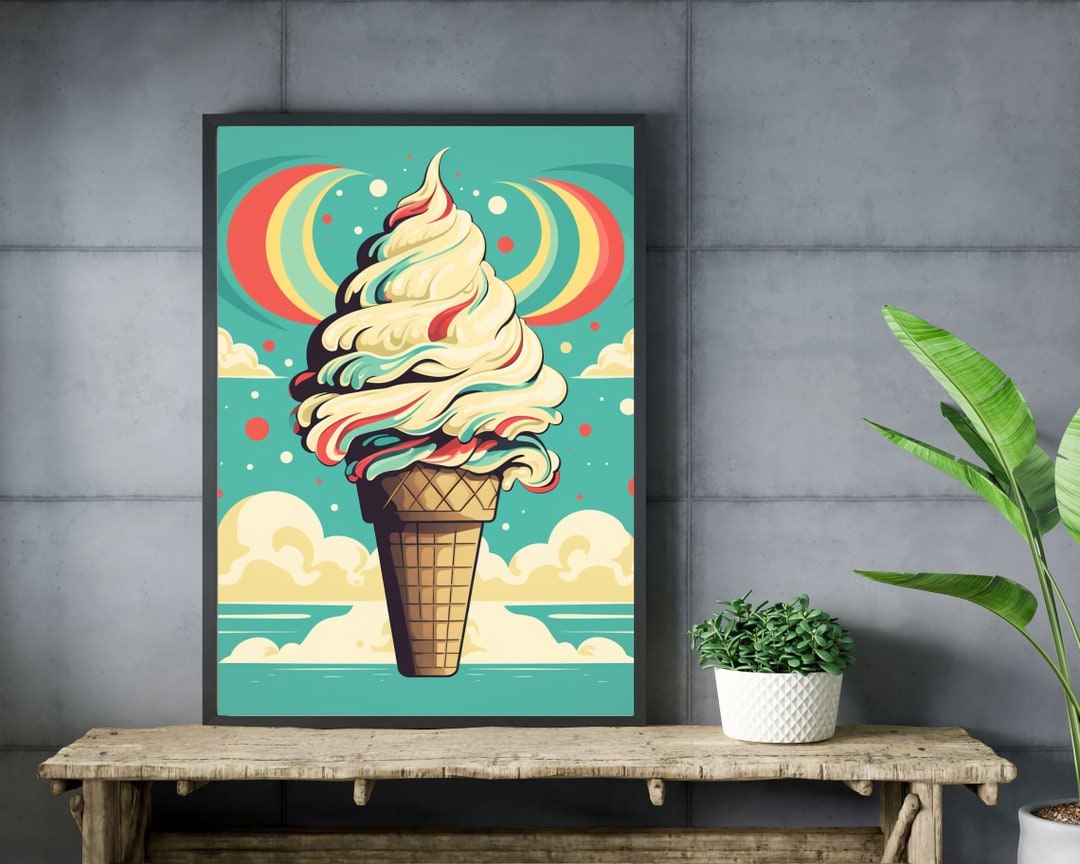 Printable Retro Ice Cream Poster | Vintage Artwork | Cartoon Ice Cream ...