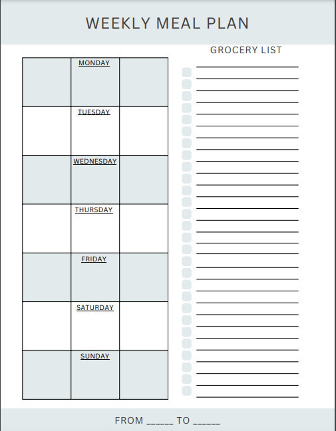 Printable Simple Weekly Menu Planner - Etsy