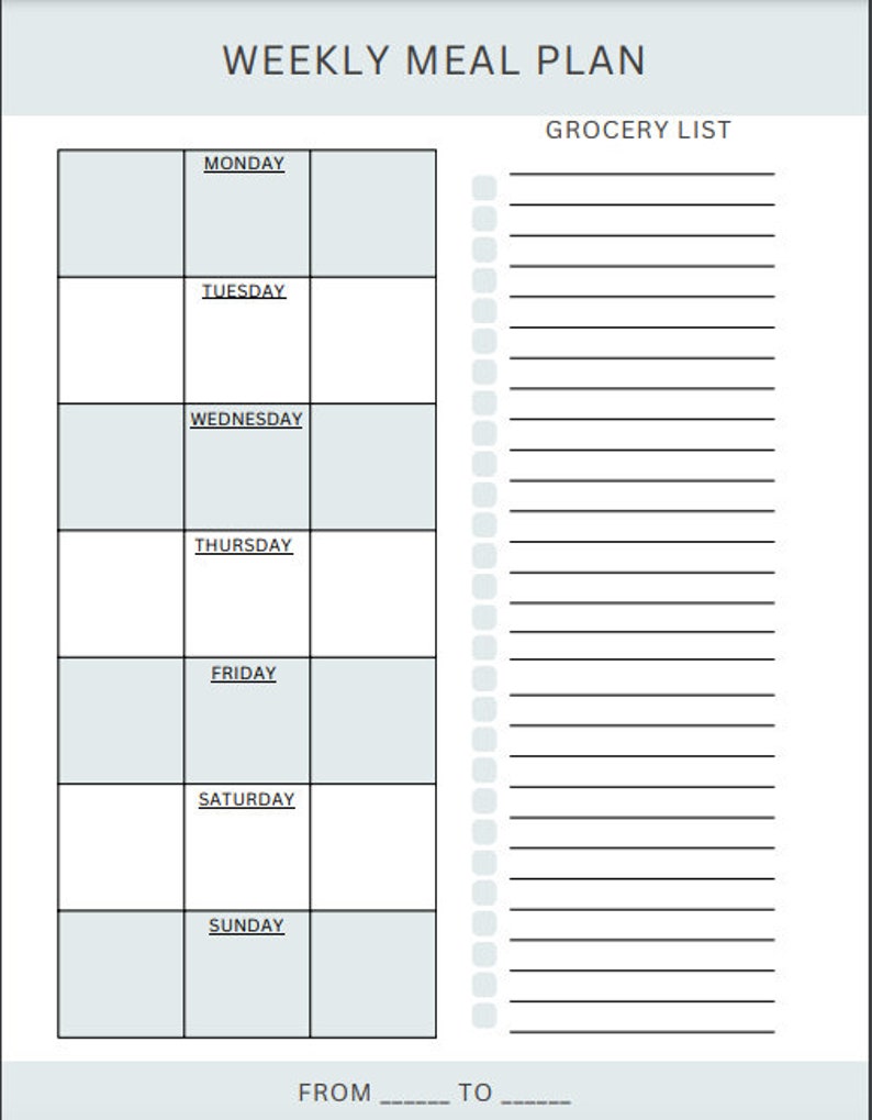 Printable Simple Weekly Menu Planner - Etsy
