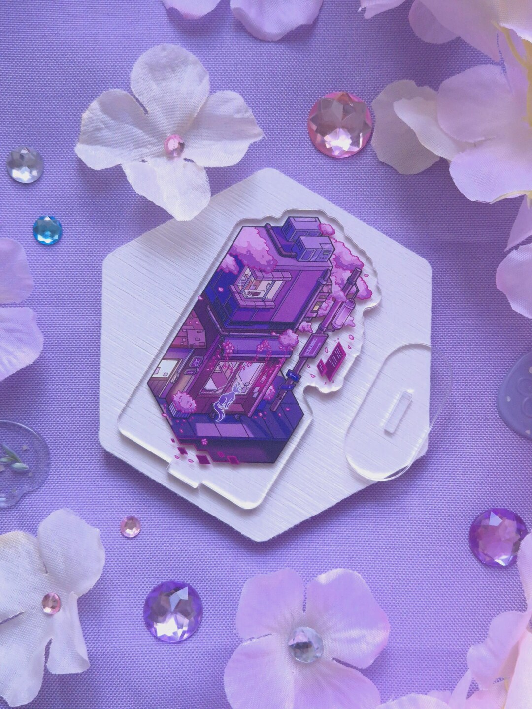 Pink Petals Isometric Standee Double Sided Cyberpunk Acrylic Stand - Etsy