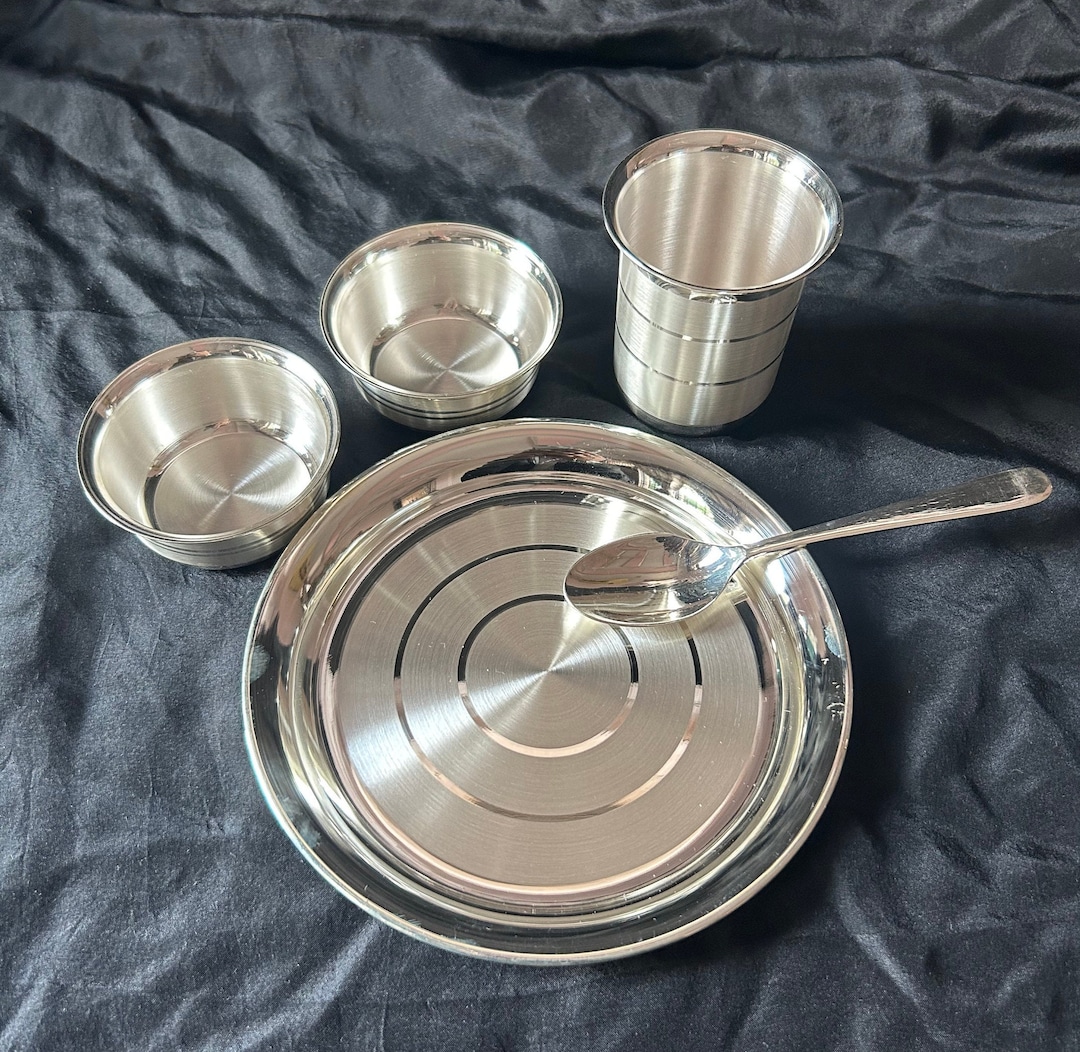 Fine Silver Kids Dinner Set, Handmade 999 Silver Thali, Prasad Plate - Etsy