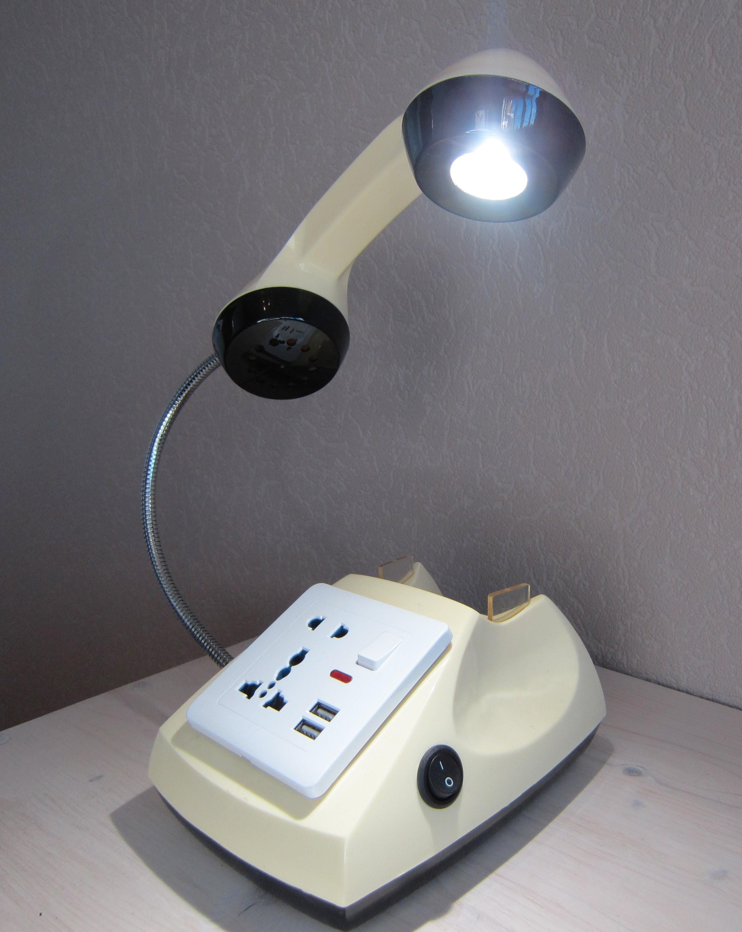 2 USB Telephone Desk Lamp Flexible Gooseneck One White LED Charging ...