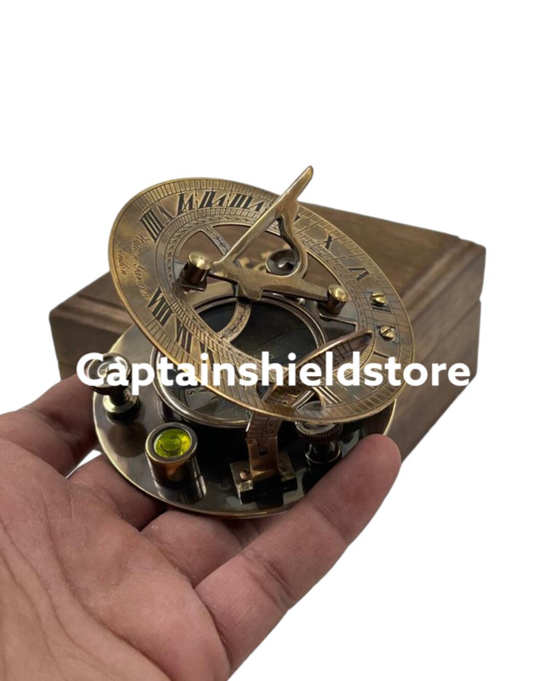 Antique Brass Marine Sundail Compass Nautical With Wooden Box Nautical ...