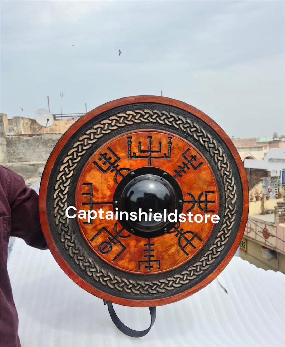 SCA Battle Worn Wood & Metal Medieval Knight Shield Handmade Viking ...