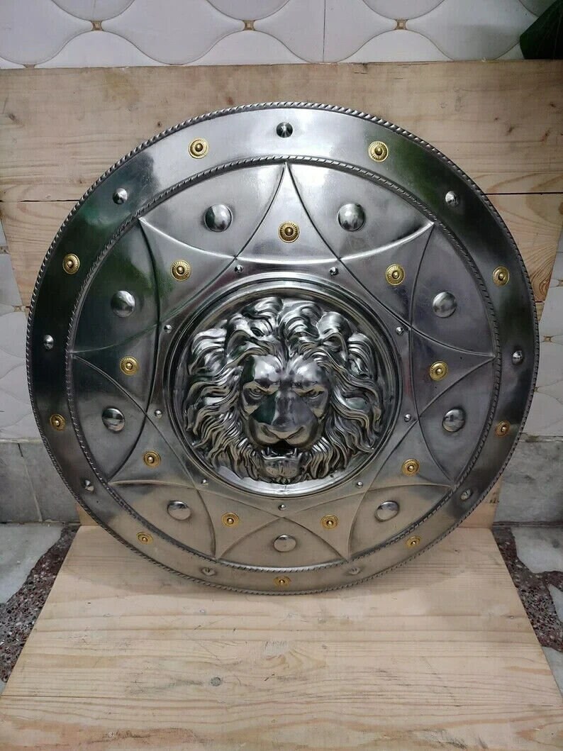 Loin Face Round Metal Shield Medieval Knight Shield for Role Play and ...
