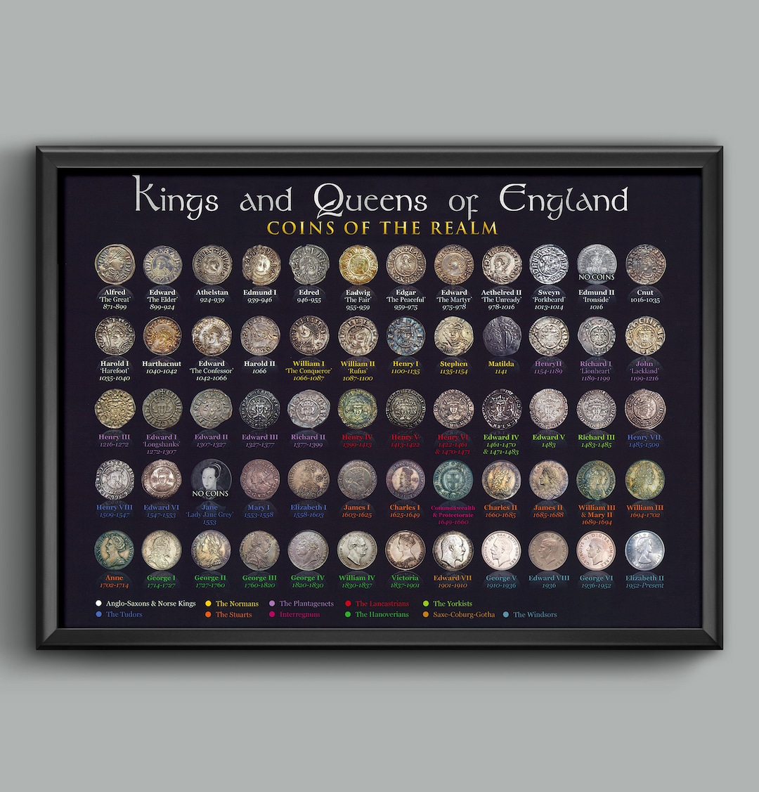 Kings and Queens of England Coins Educational Alfred to Elizabeth 2nd ...