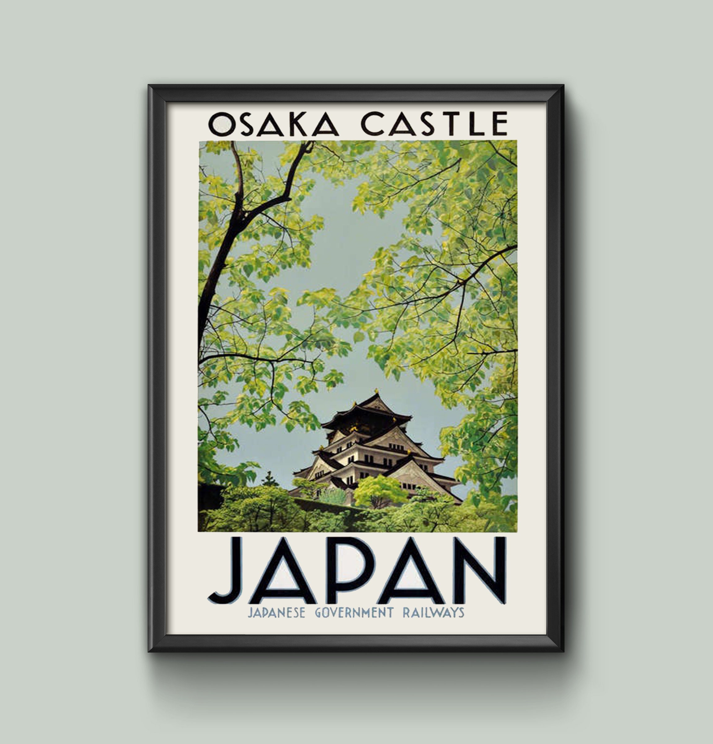 Vintage Osaka Castle Japan Travel Poster Wall Art Railway A4 - Etsy UK