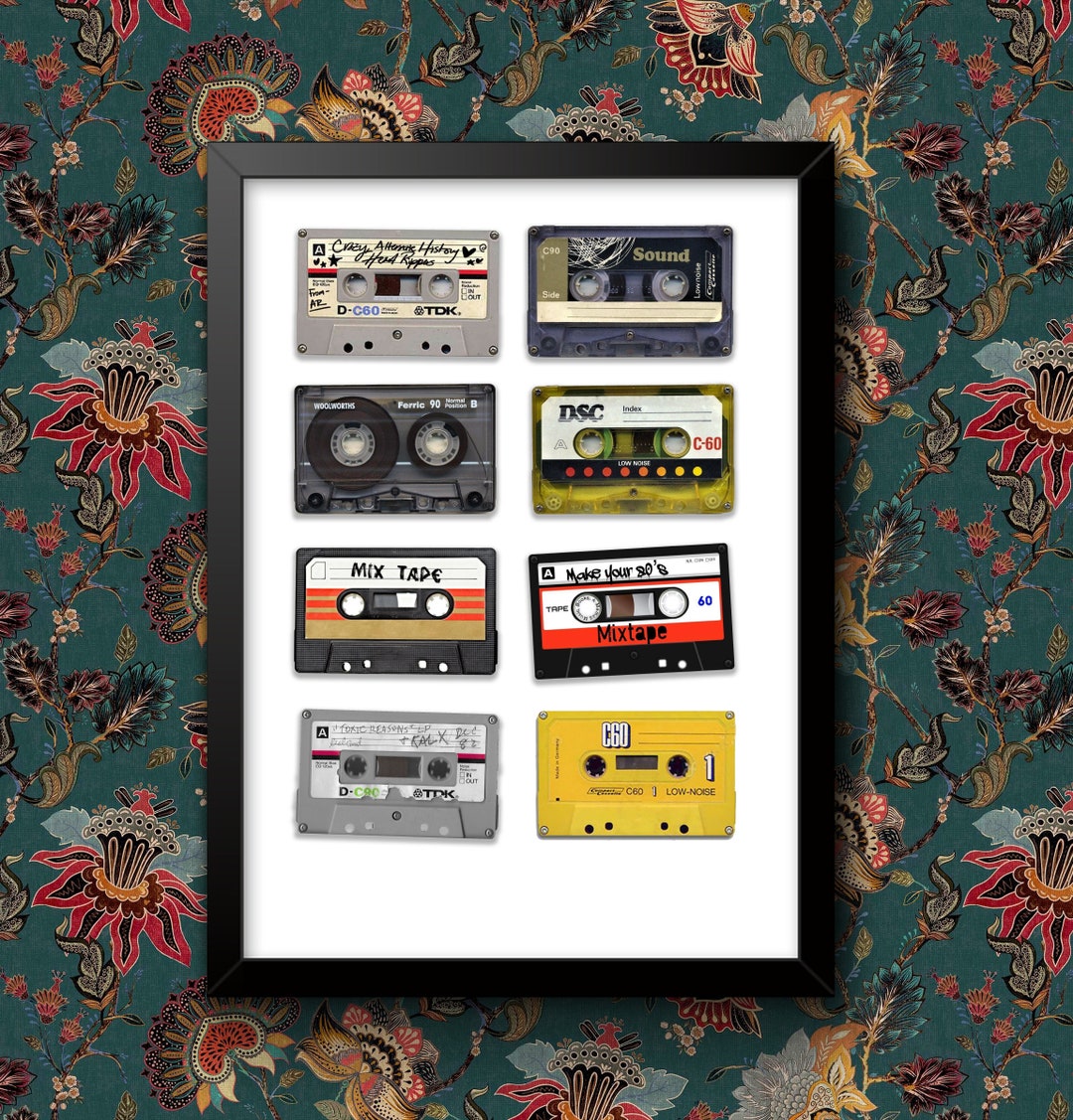 Vintage 90's Cassette Tapes Wall Art Home Decor Poster A5/A4/A3/A2 Size ...