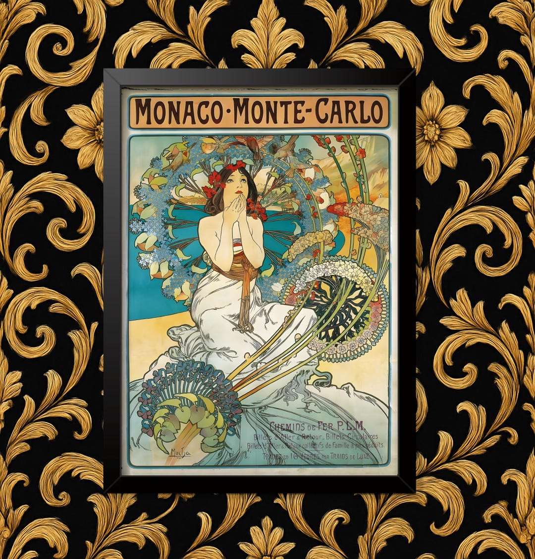 Vintage Travel Monaco Monte Carlo 1897, Alphonse Mucha, Reproduction ...