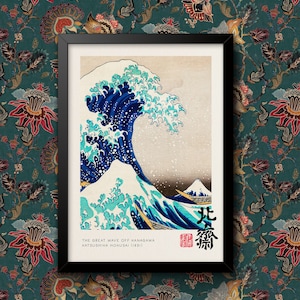 Vintage Great Wave off Kanagawa Exibition Japanese Hokusai Wall Art ...