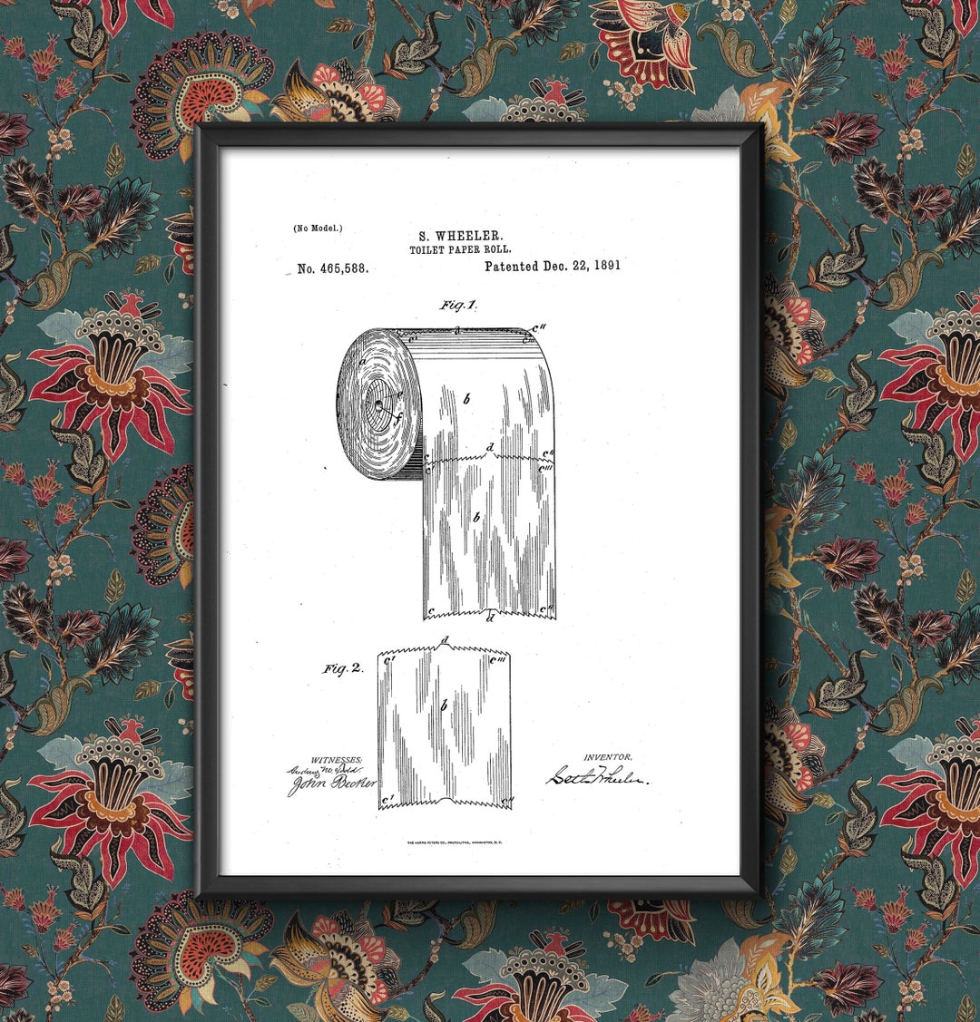 Toilet Paper Roll 1891 Patent Bathroom Wall Art Home Decor Poster A5/A4 ...