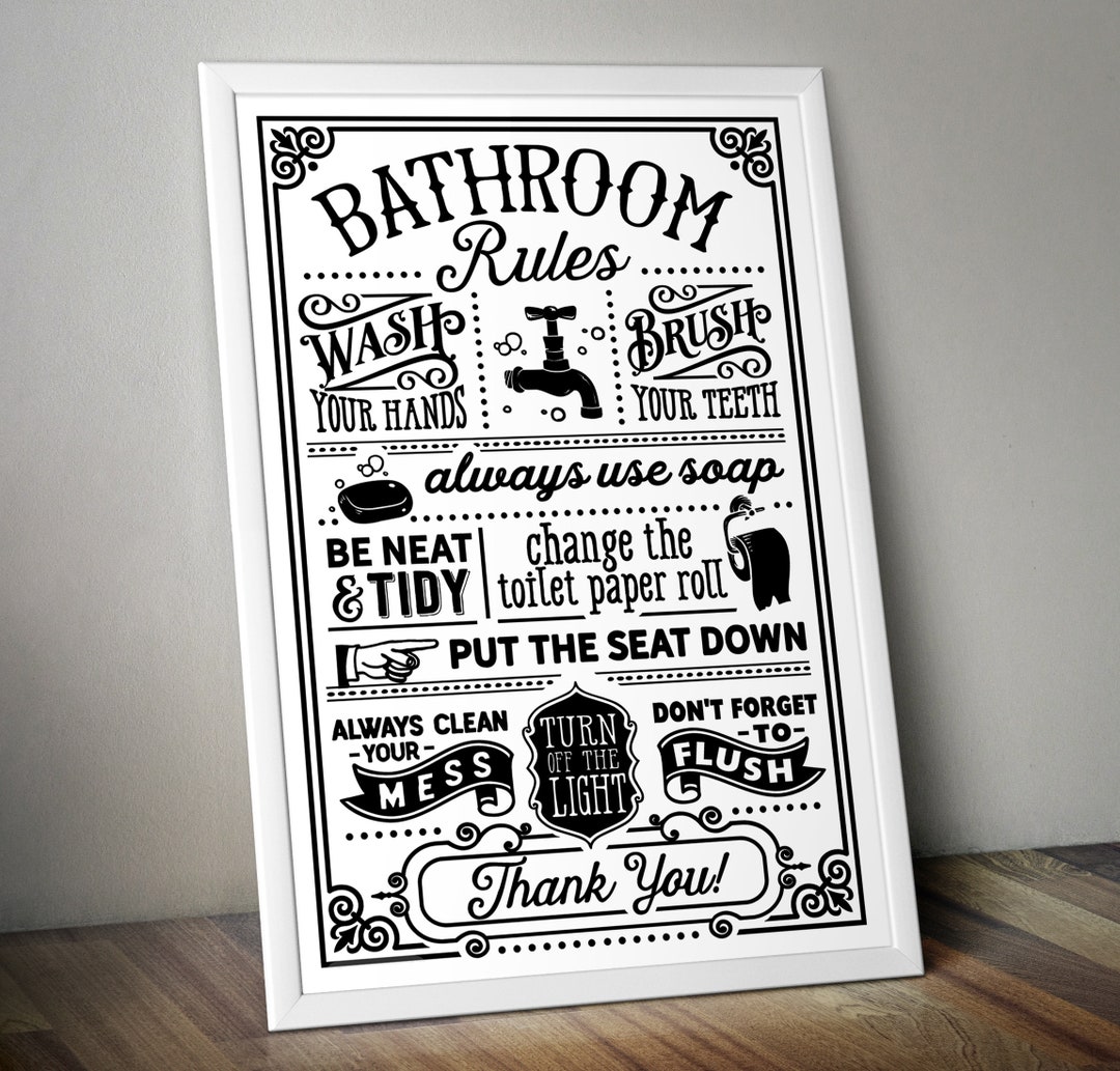 Bathroom Rules Funny Wall Art Insperational Guide Poster Various Size ...