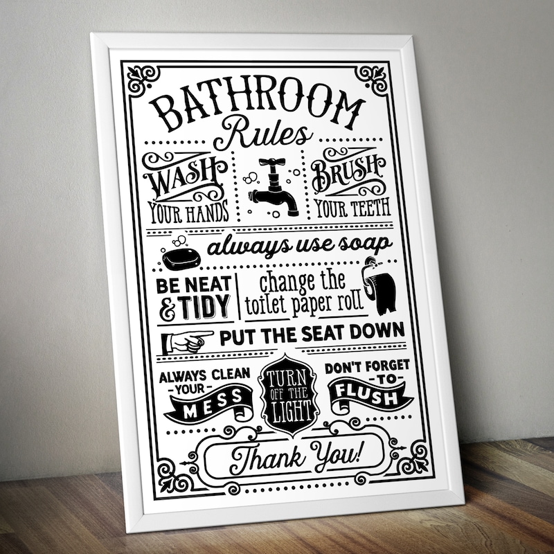 Bathroom Rules Art - Etsy