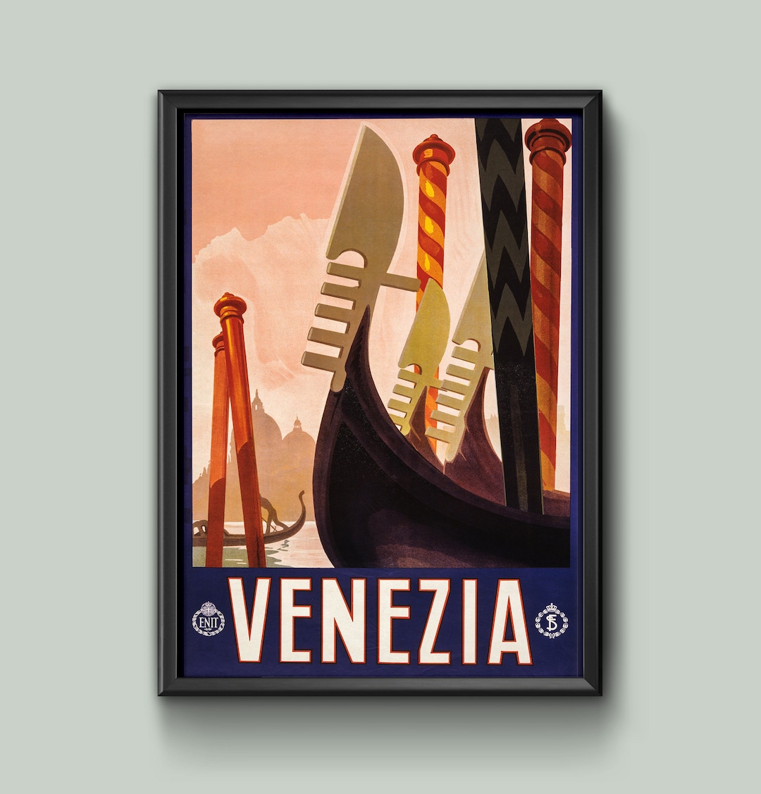 Vintage Italian Venezia Venice Gondola Italy Travel Poster Wall Art ...