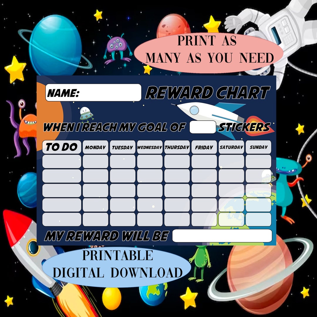Printable Space Rocket Potty Training Star Behaviour Reward Chart ...
