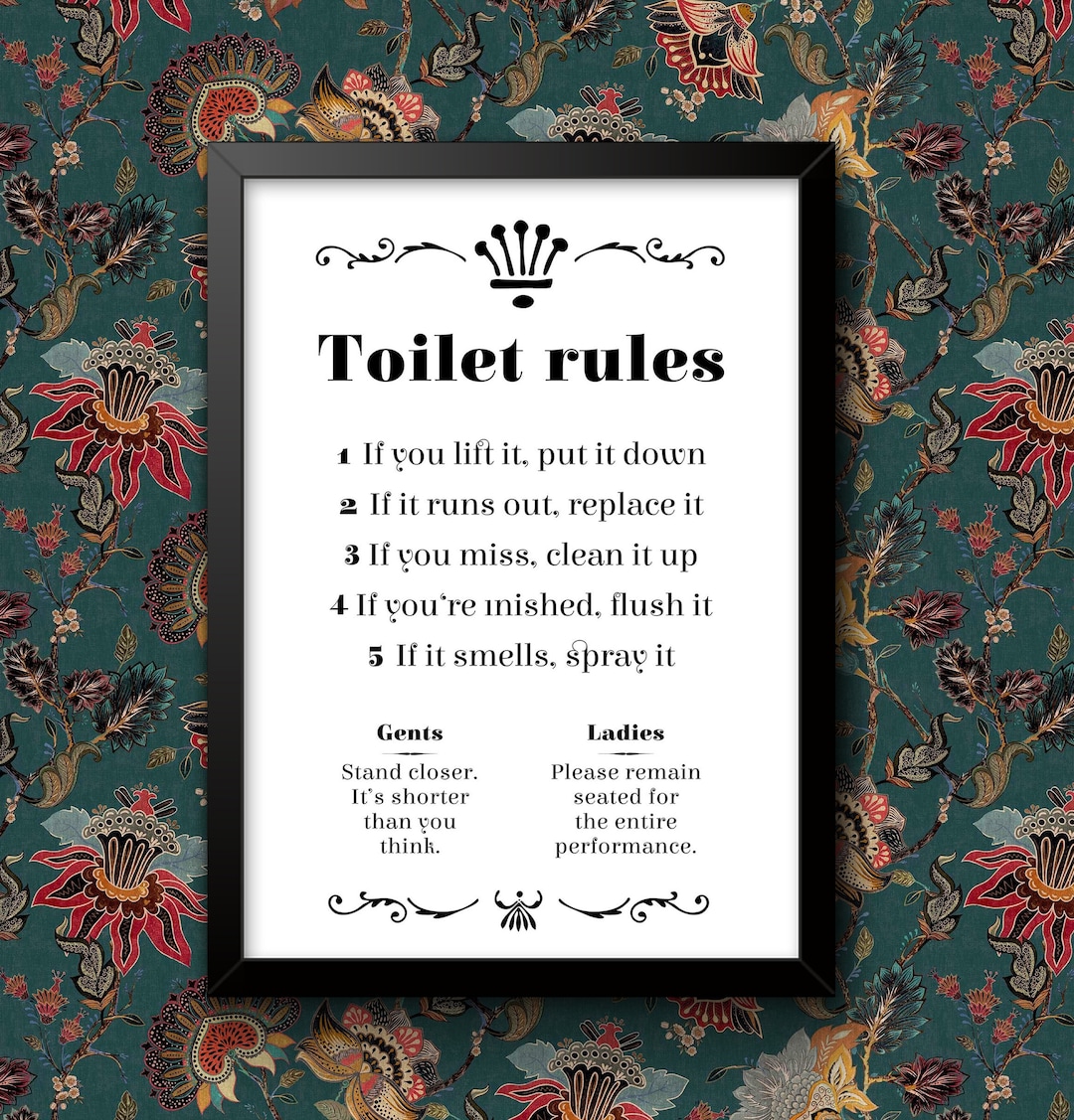 Bathroom Toilet Rules Funny Wall Art Insperational Guide Poster Various ...