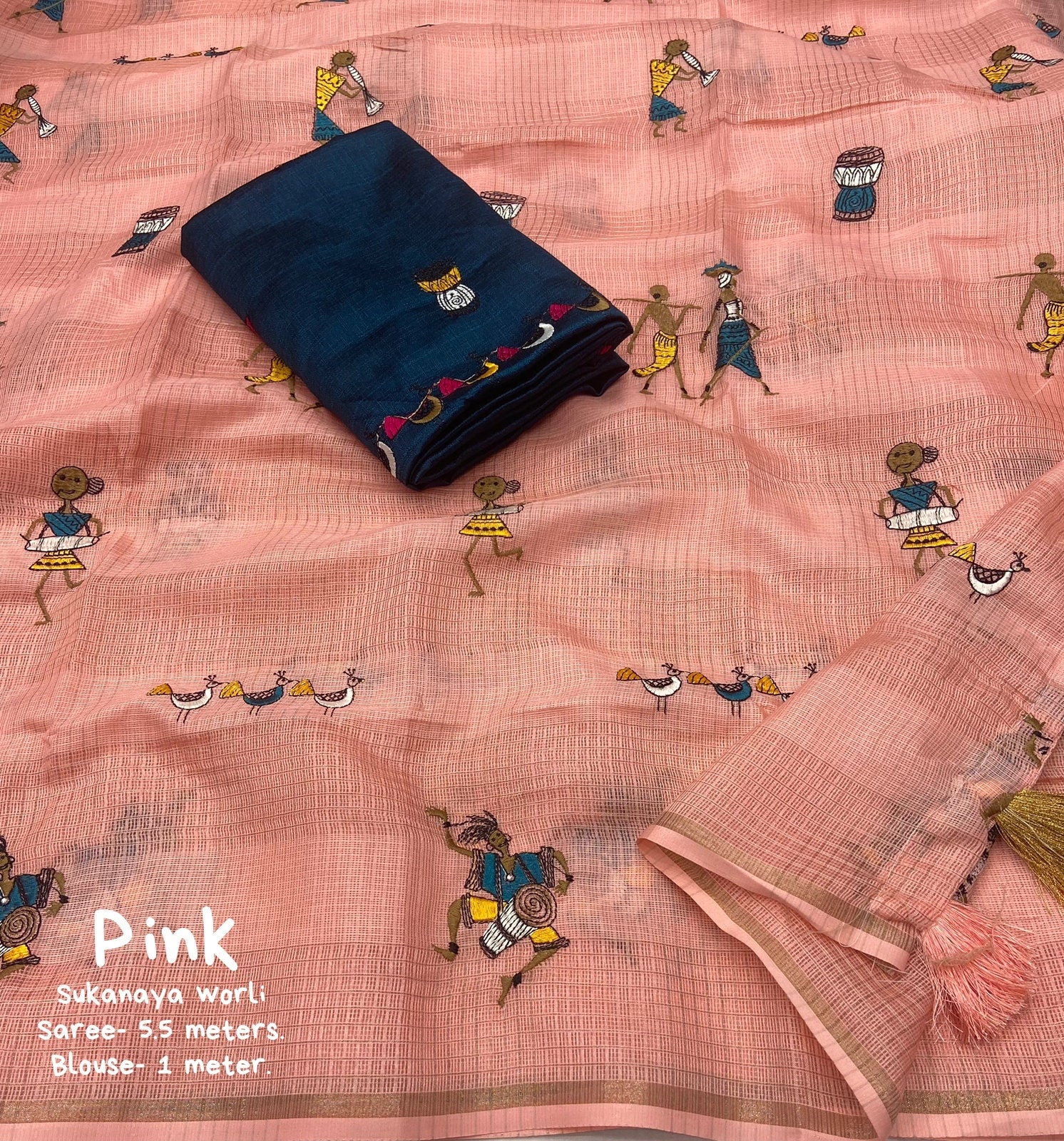 Manipuri Kota Chex Saree With All Over Worli Style Embroidery - Etsy
