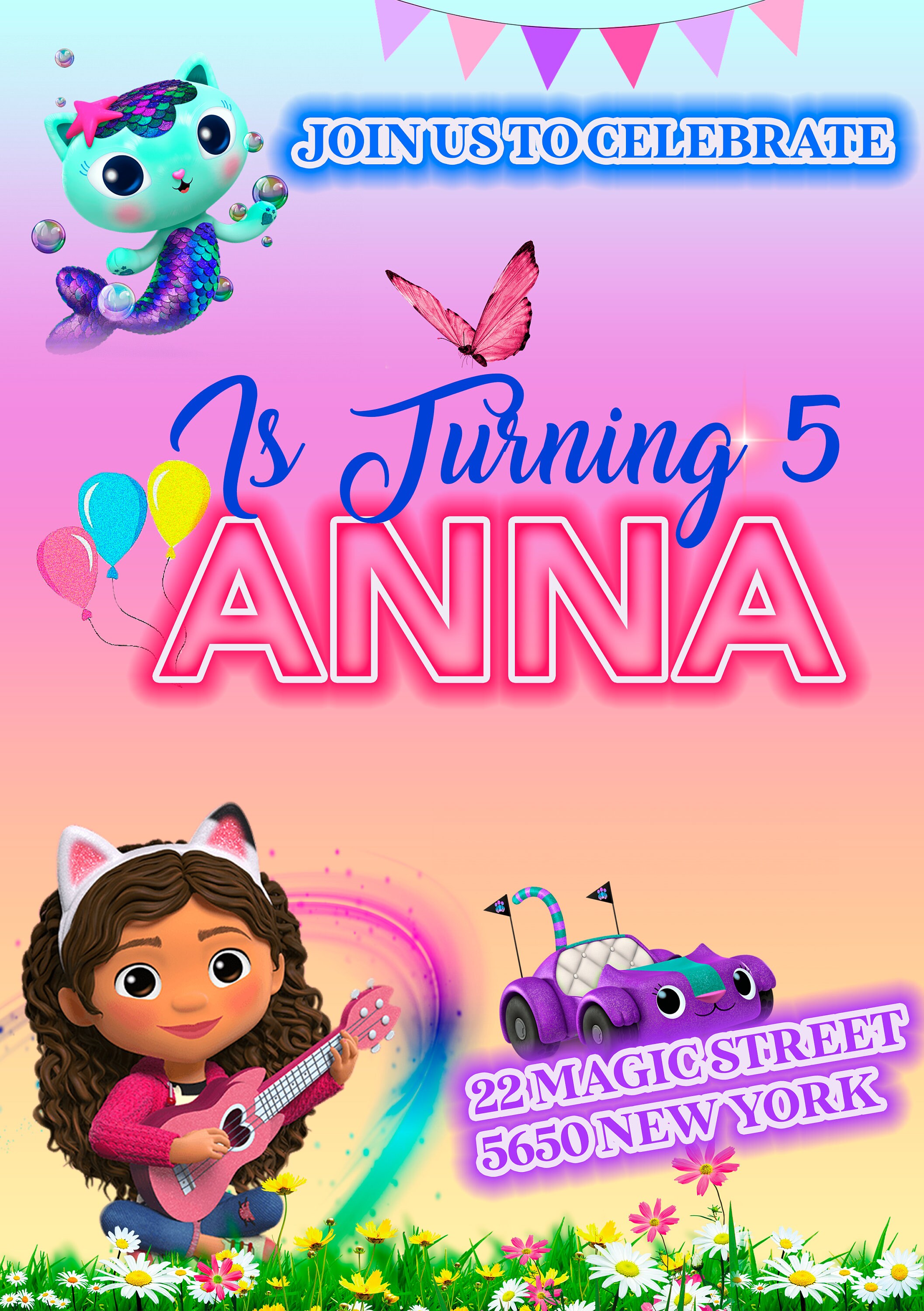 Digital Gabby Cartoon Character Invitation for Girl's Birthday - Etsy