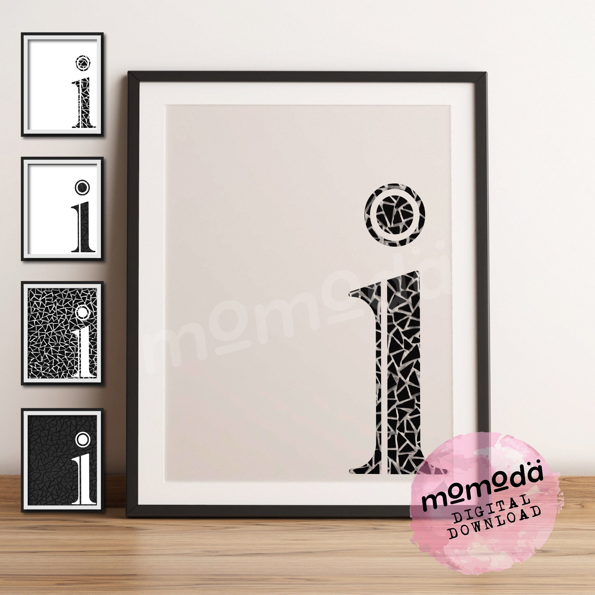 4in1 Letter I Monogram Printable Modern Mosaic Minimalist Initials ...