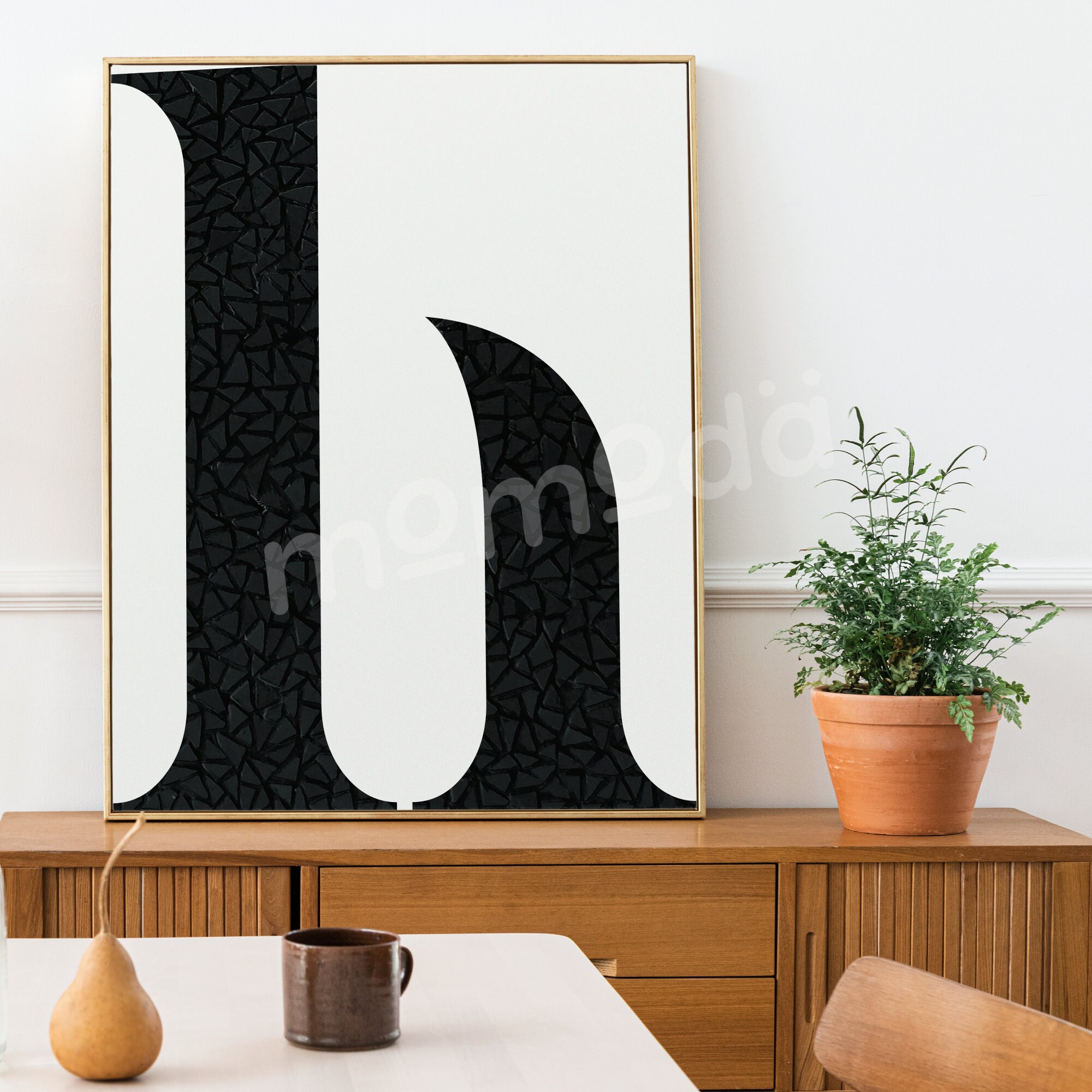 4in1 Letter H Monogram Printable Modern Mosaic Minimalist Initials ...