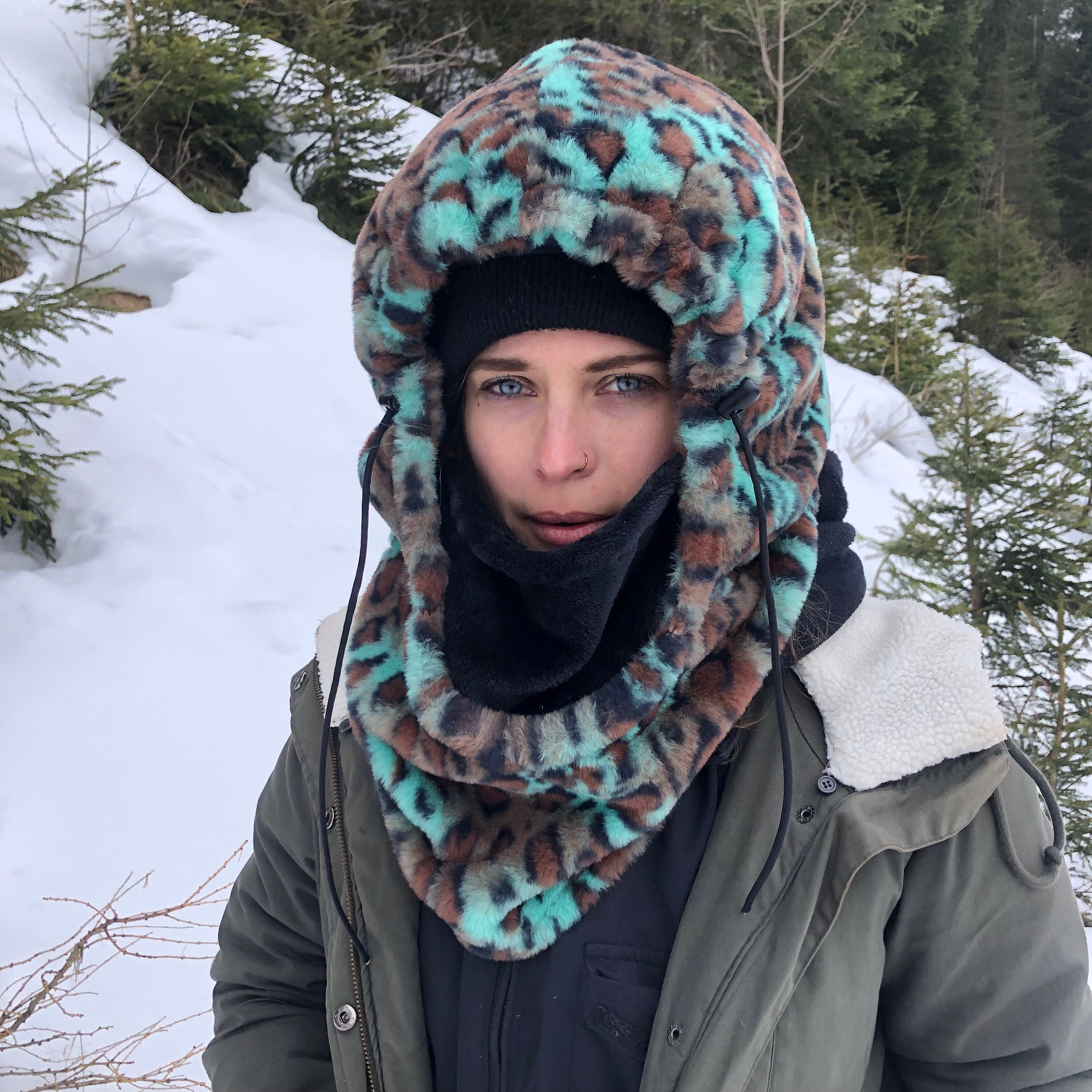 Leopard Ski Hood, Capuchon Hat, Fits Over Helmet, Bivak Hood, Balaclava ...