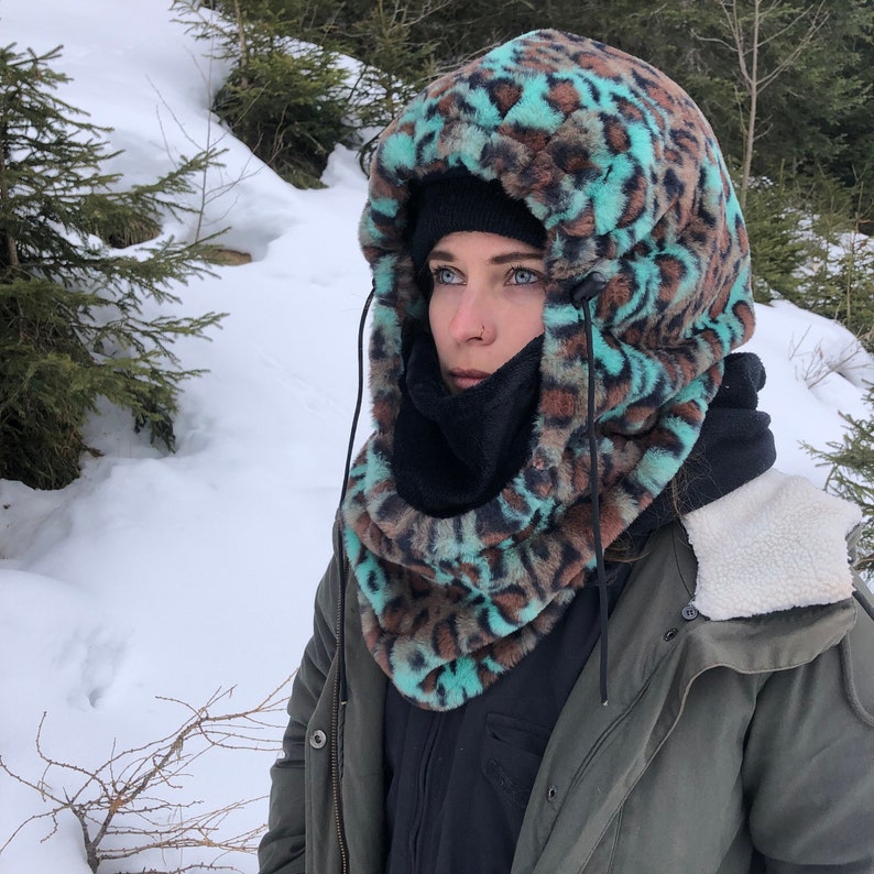Leopard Ski Hood, Capuchon Hat, Fits Over Helmet, Bivak Hood, Balaclava ...