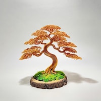 Copper Wire Cascade Bonsai Tree Sculpture on Blue Green Aventurine ...