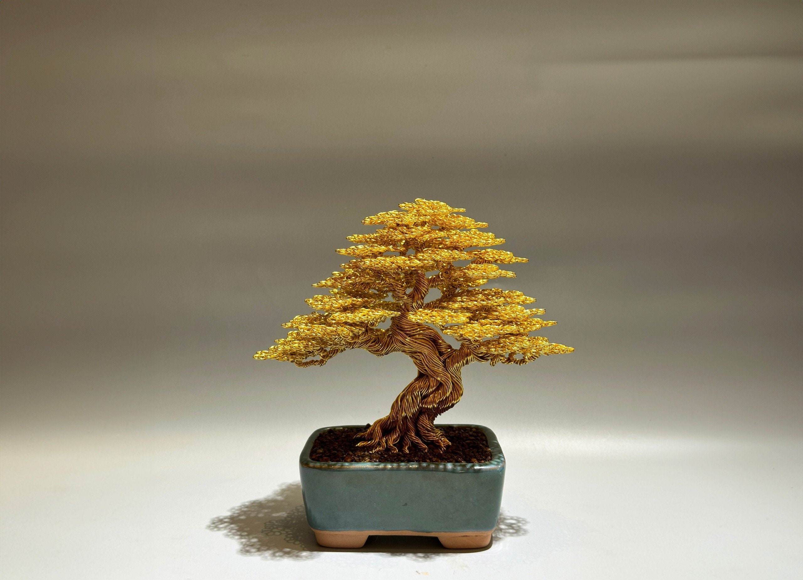 Wire Bonsai Tree Gold Leaves, Wire Tree Sculpture, Tree of Life, Copper ...