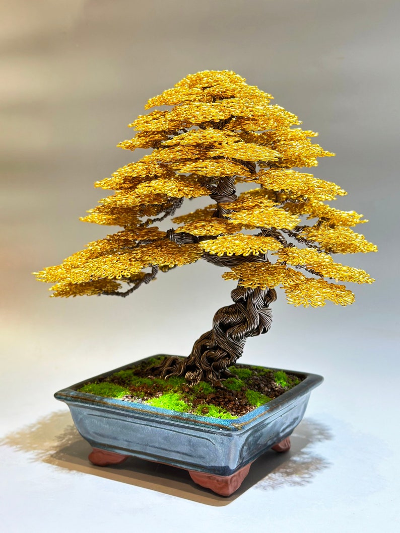 Wire Bonsai Tree With Gold Leaves 12 Inches Tall, Bonsai Tree, Home ...