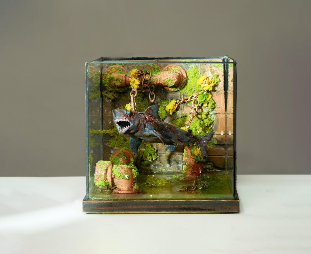 Shark Terrarium Diorama, Glass Mini Aquarium or Dry Display, Handmade ...
