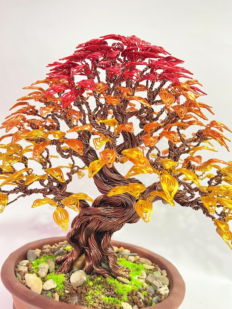 Copper Wire Bonsai Tree: Red Maple Autumn Leaves Desk Decor - Etsy