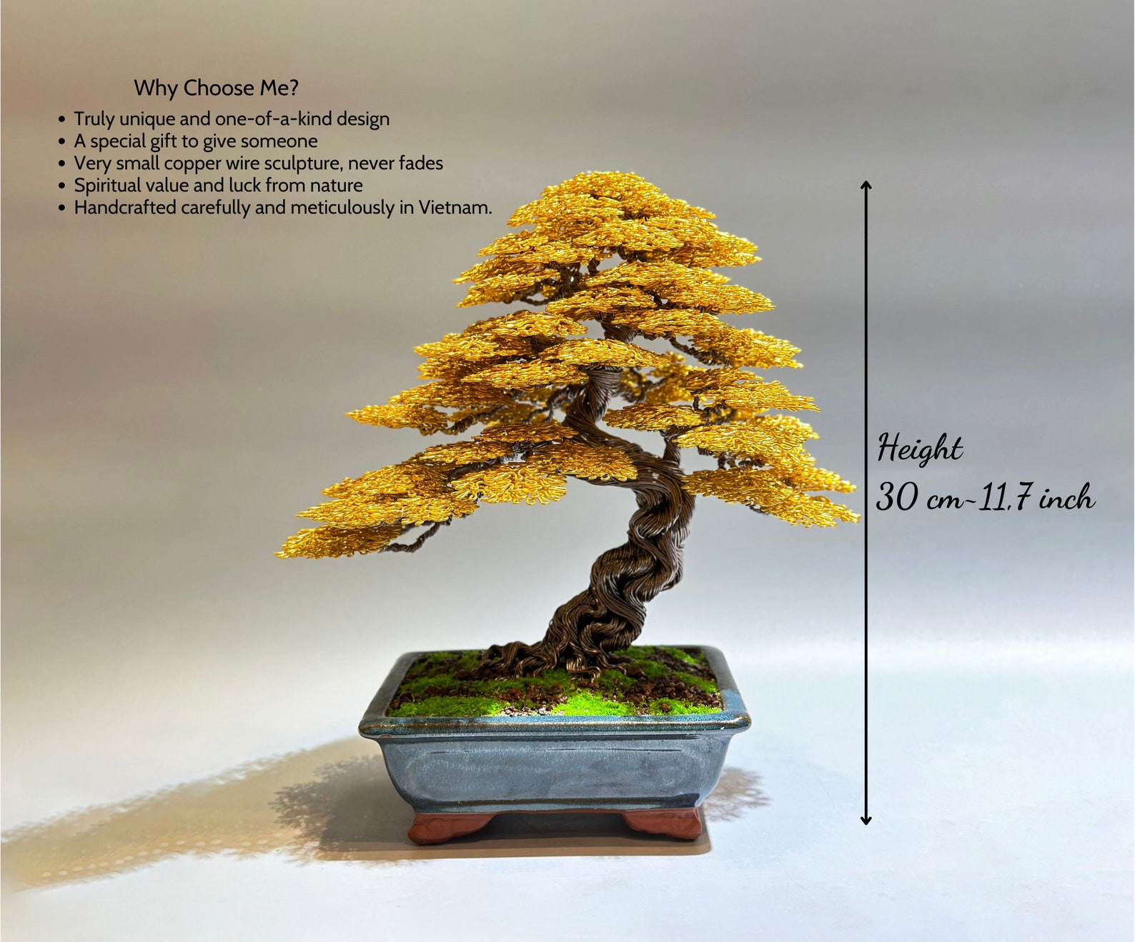 Wire Bonsai Tree With Gold Leaves 12 Inches Tall, Bonsai Tree, Home ...