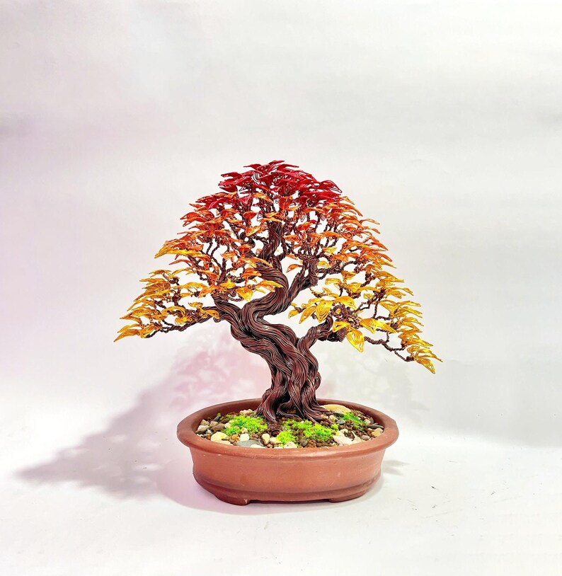 Copper Wire Bonsai Tree: Red Maple Autumn Leaves Desk Decor - Etsy