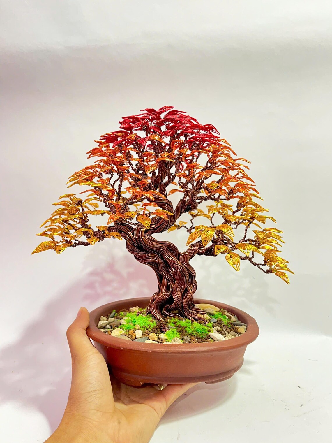Copper Wire Bonsai Tree: Red Maple Autumn Leaves Desk Decor - Etsy