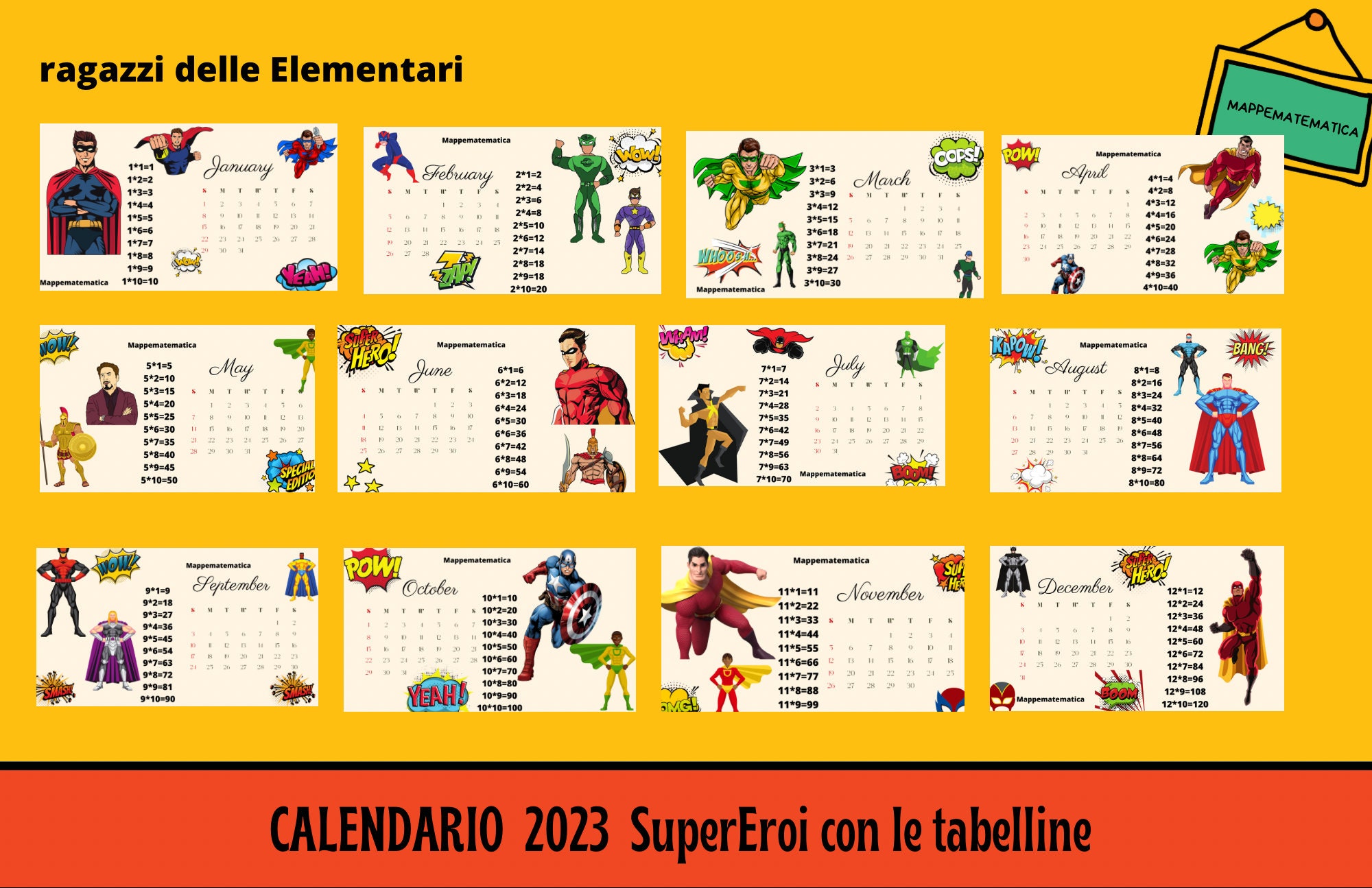 THE 2023 Superhero CALENDAR With Multiplication Tables - Etsy