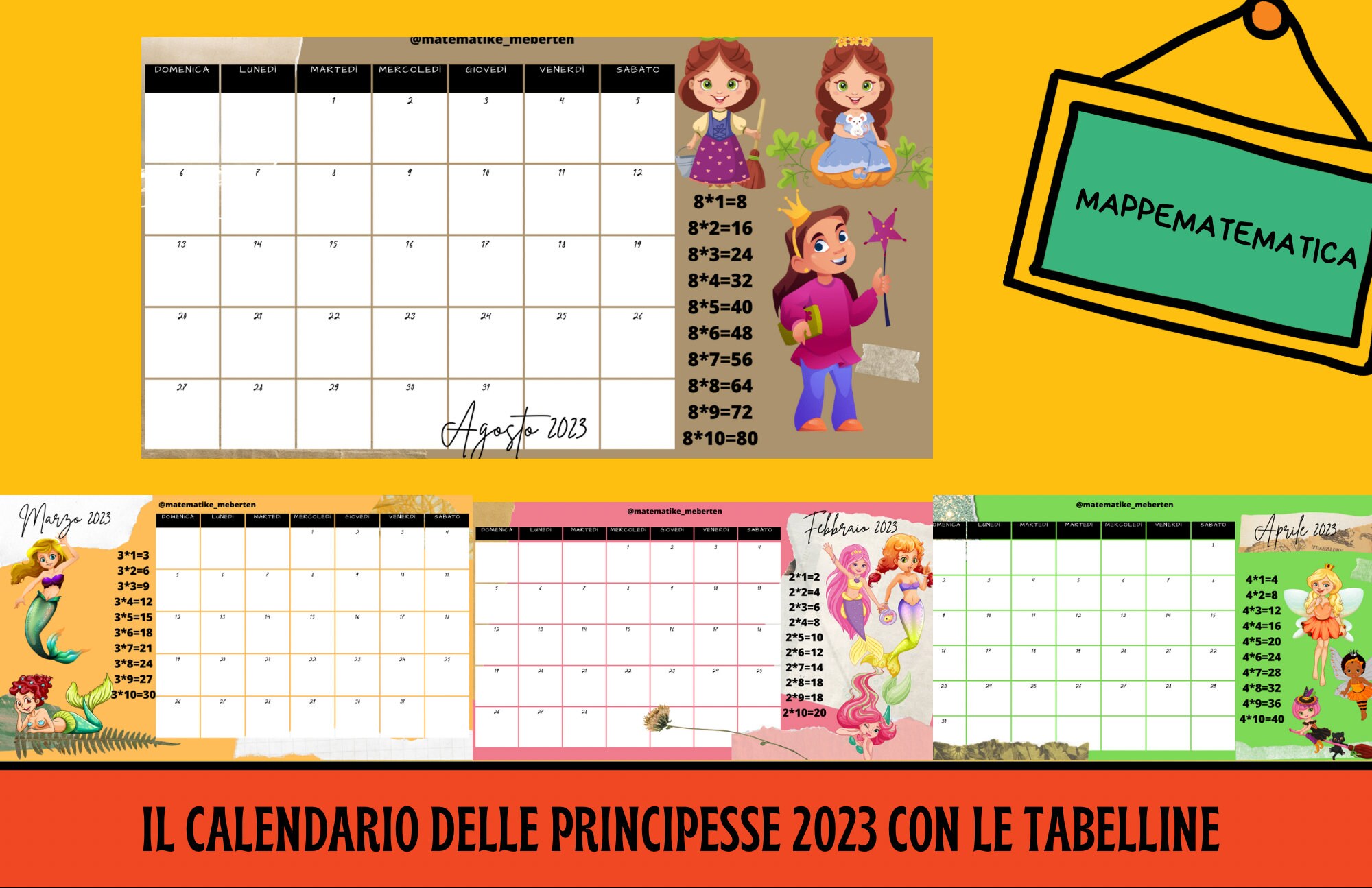 Princesses Calendar With Multiplication Tables - Etsy