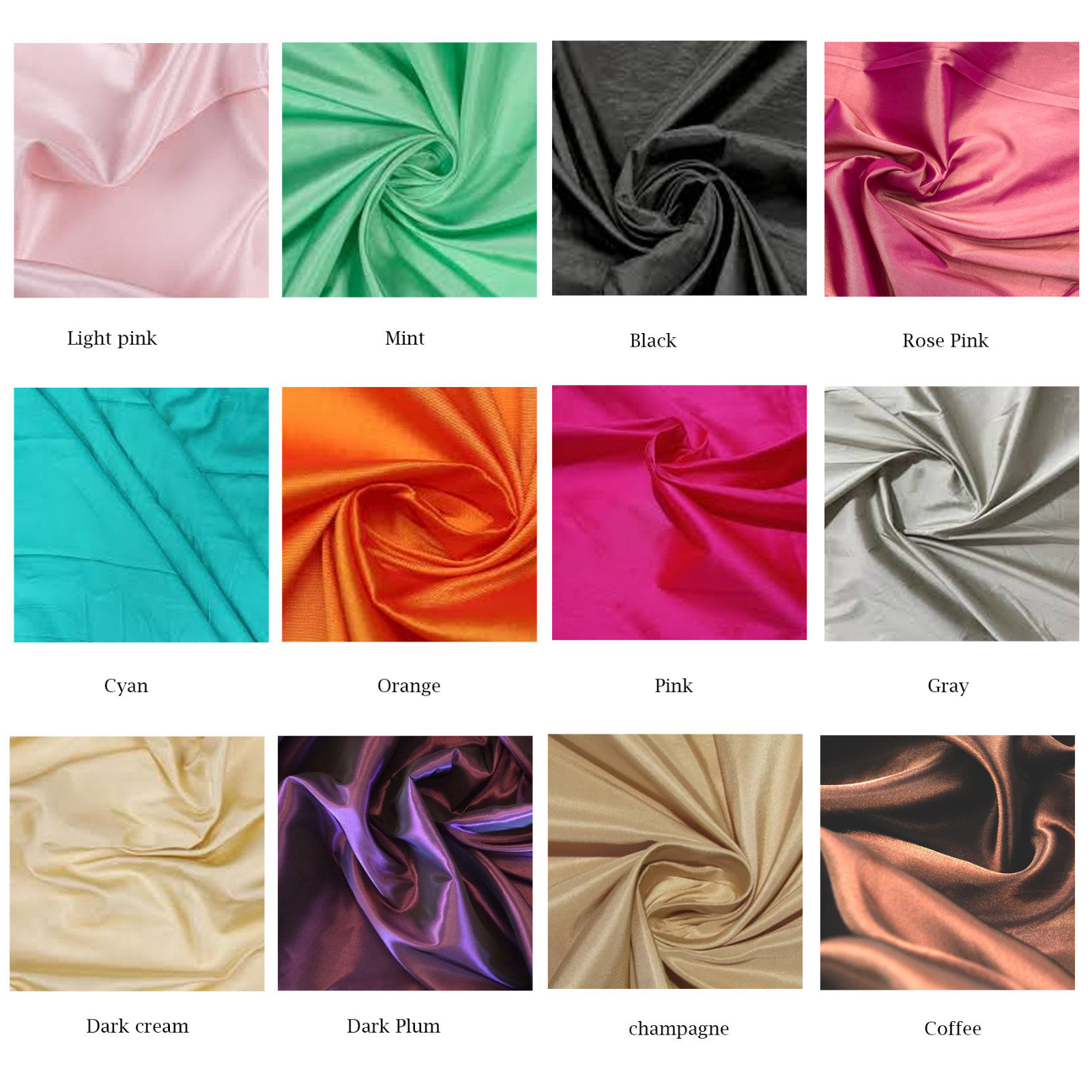 12 Colors Silk Taffeta Fabric, Taffeta Gown Fabric, Plain Taffeta ...