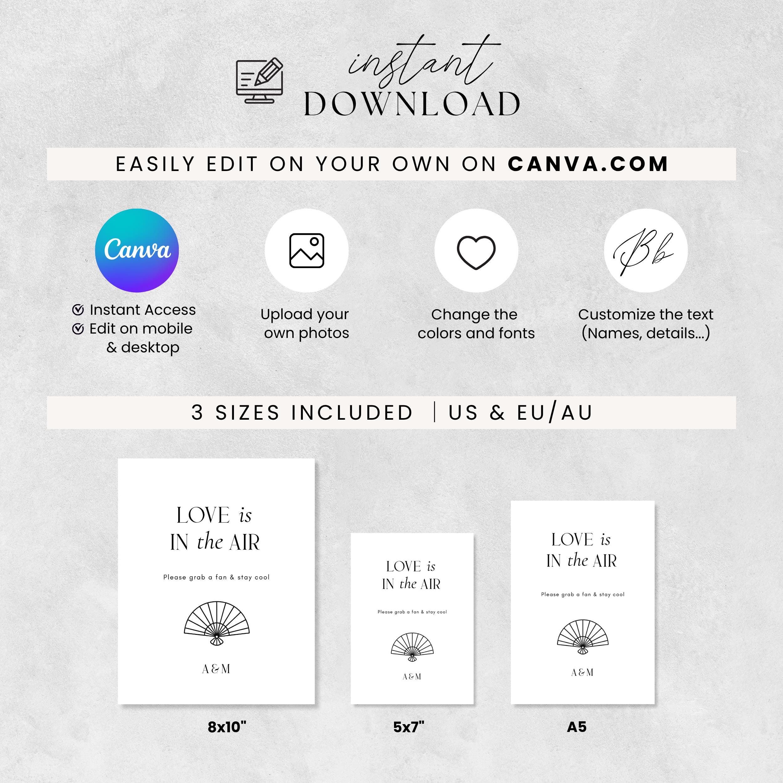 Wedding Fan Sign Template, Love is in the Air Wedding Sign Canva ...