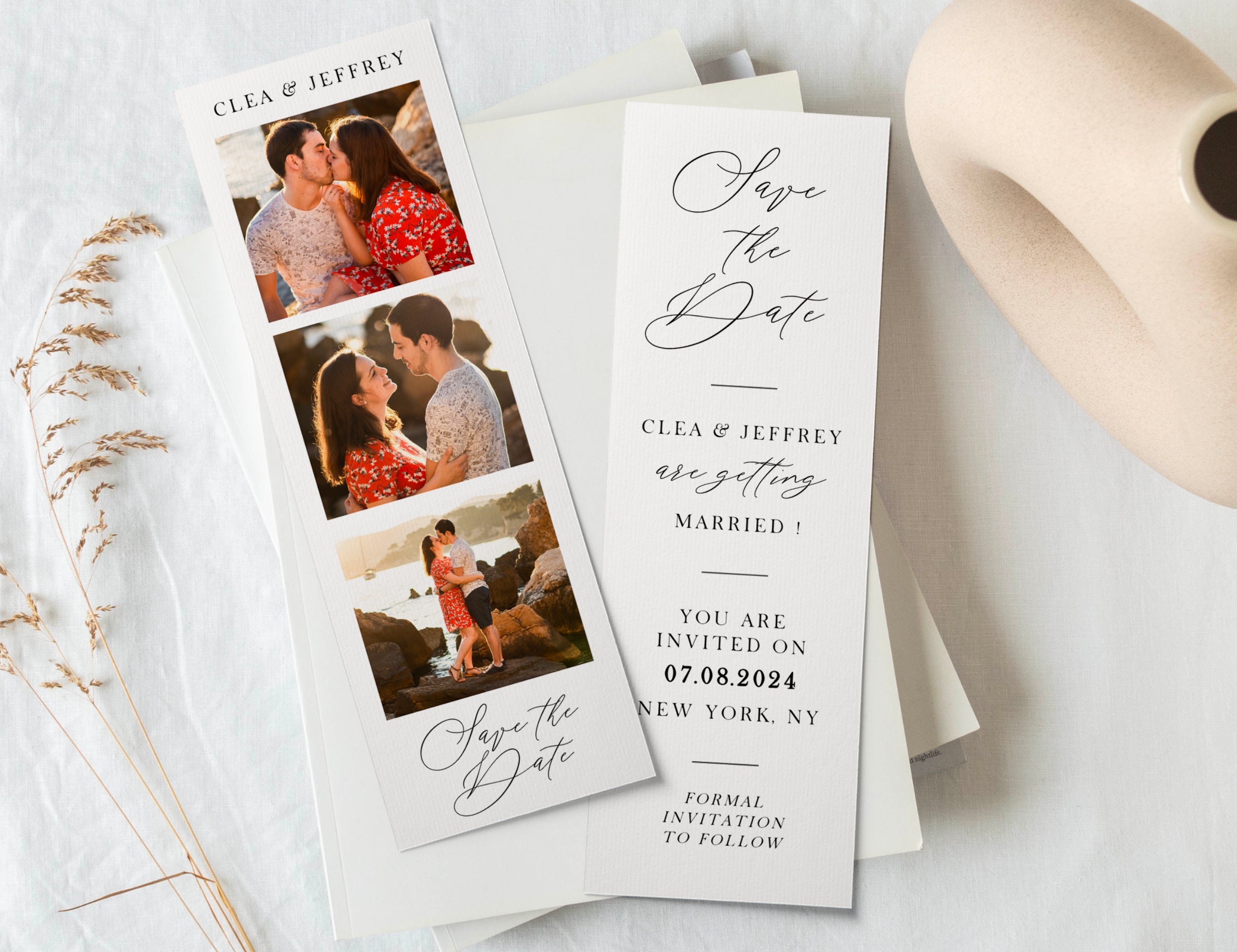 Save the Date Photo Strip,modern Photo Booth Double-sided Save the Date ...