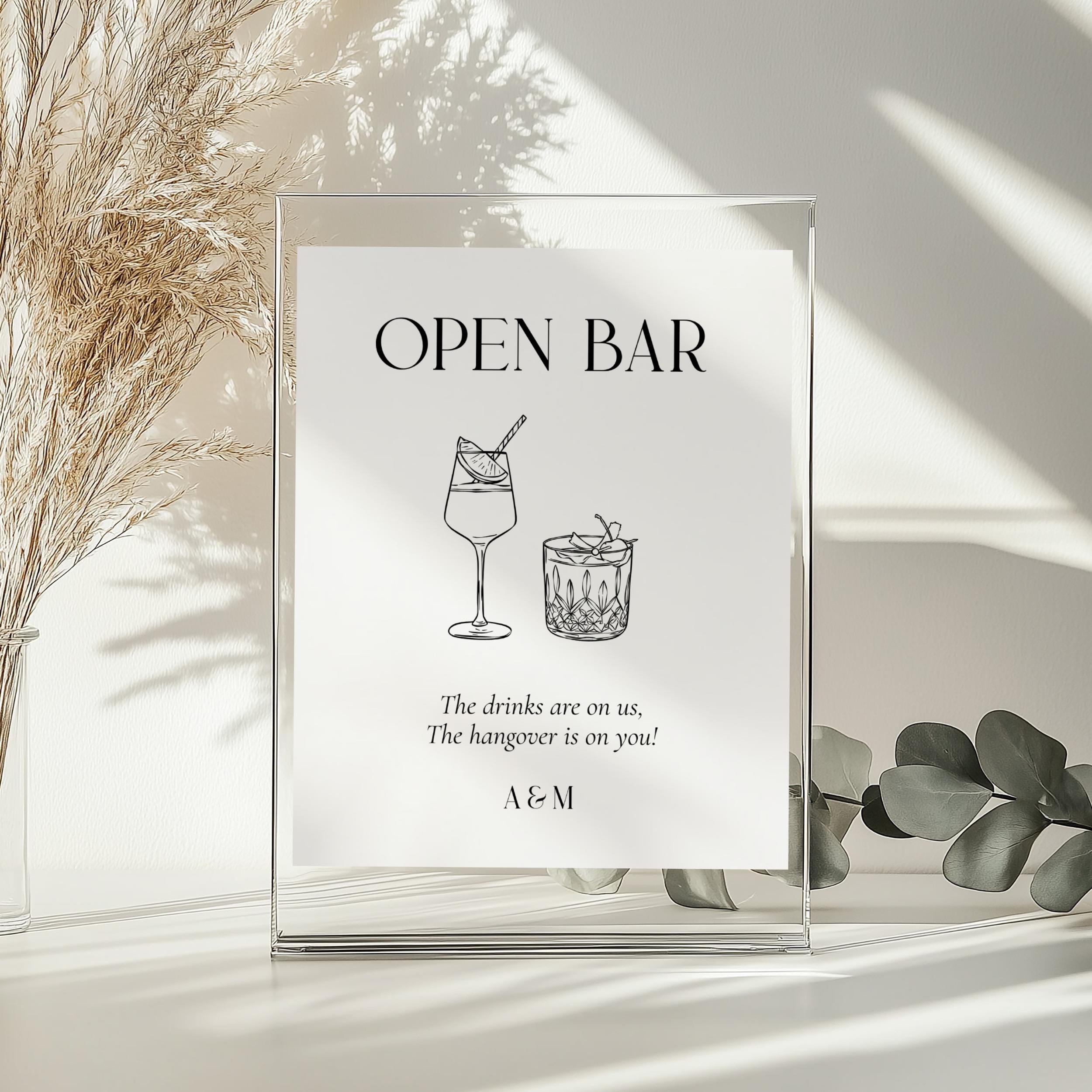 Wedding Open Bar Sign Canva Template, Printable Bar Menu the Drinks Are ...