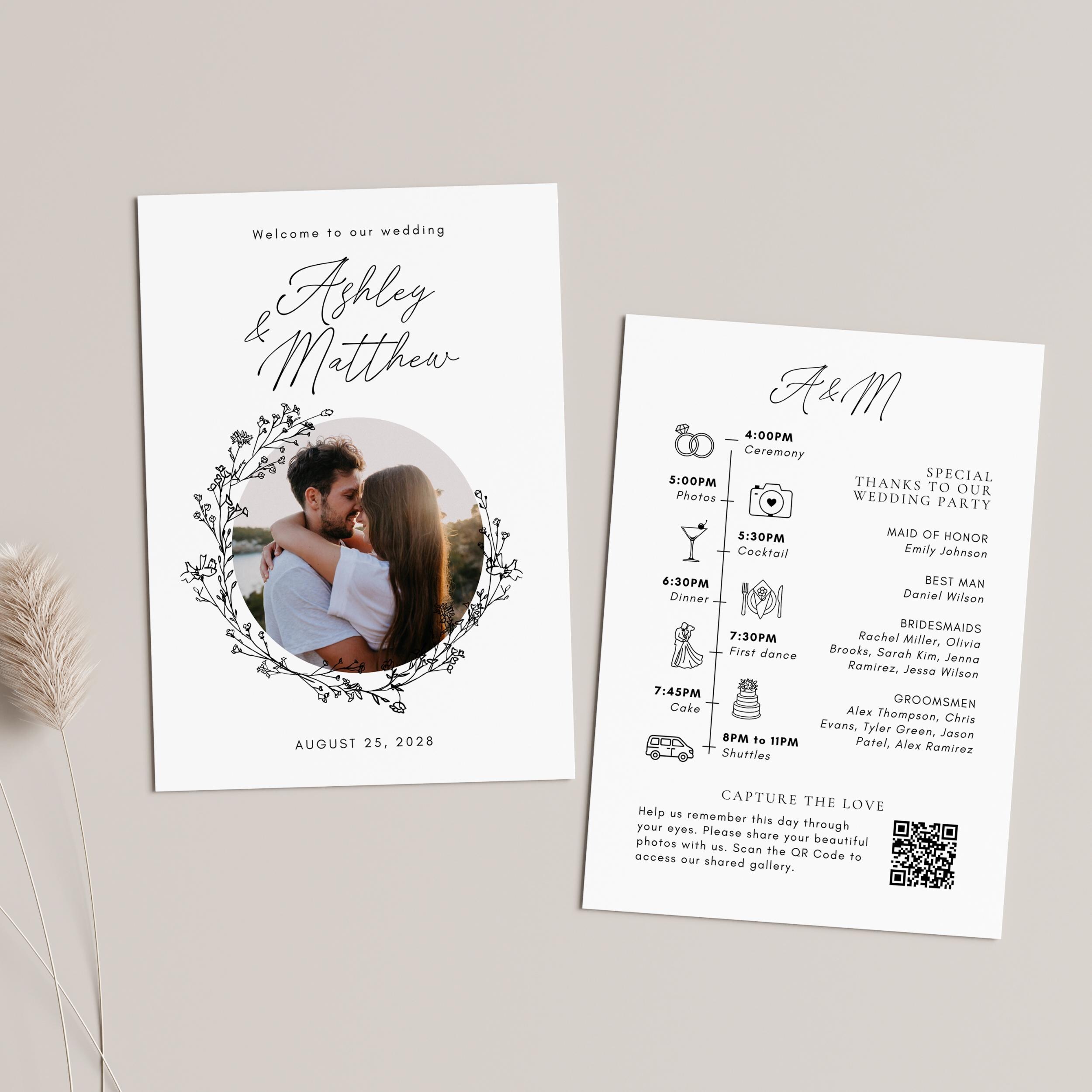 Infographic Wedding Fan Program Wildflower Template Canva, Folded ...
