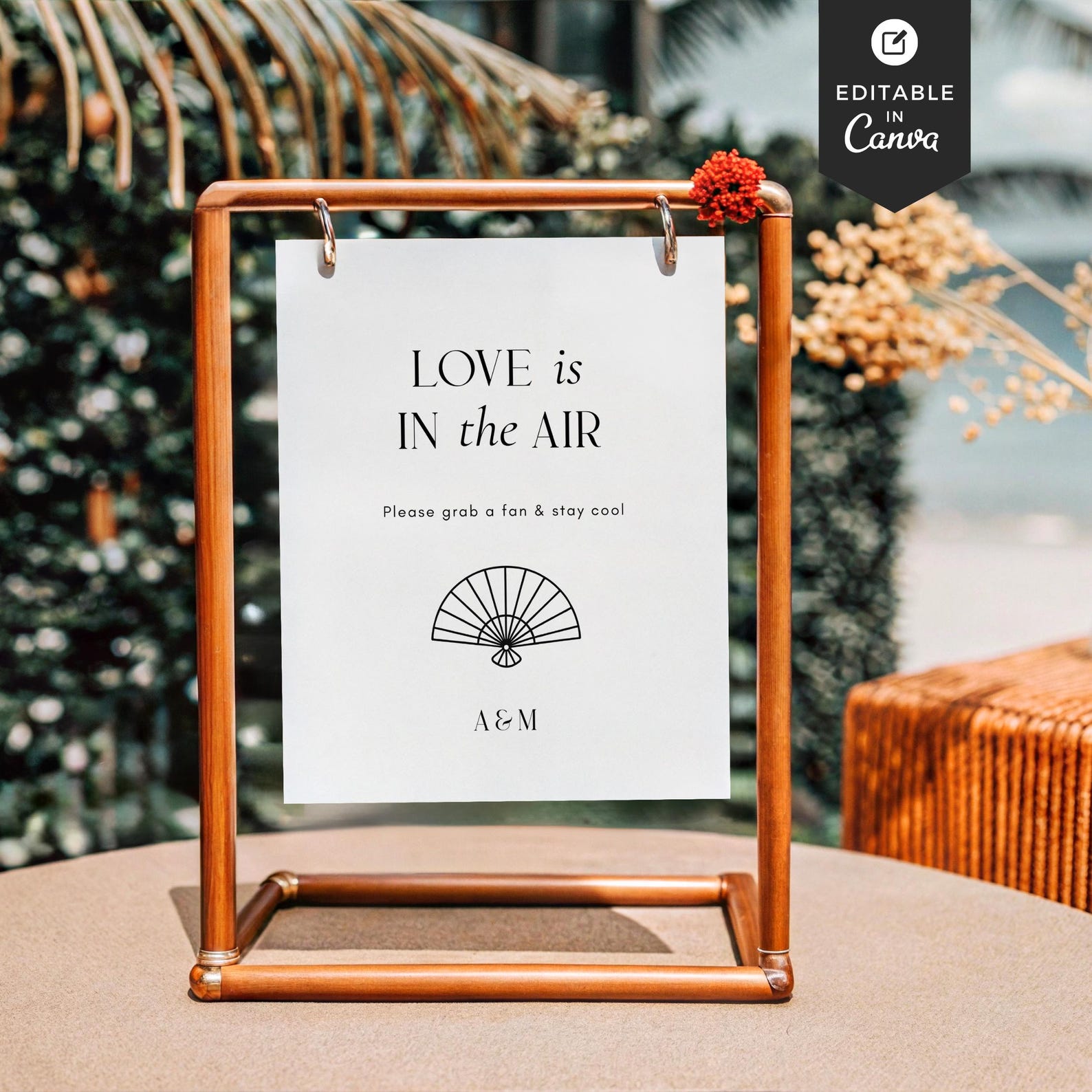 Wedding Fan Sign Template, Love is in the Air Wedding Sign Canva ...