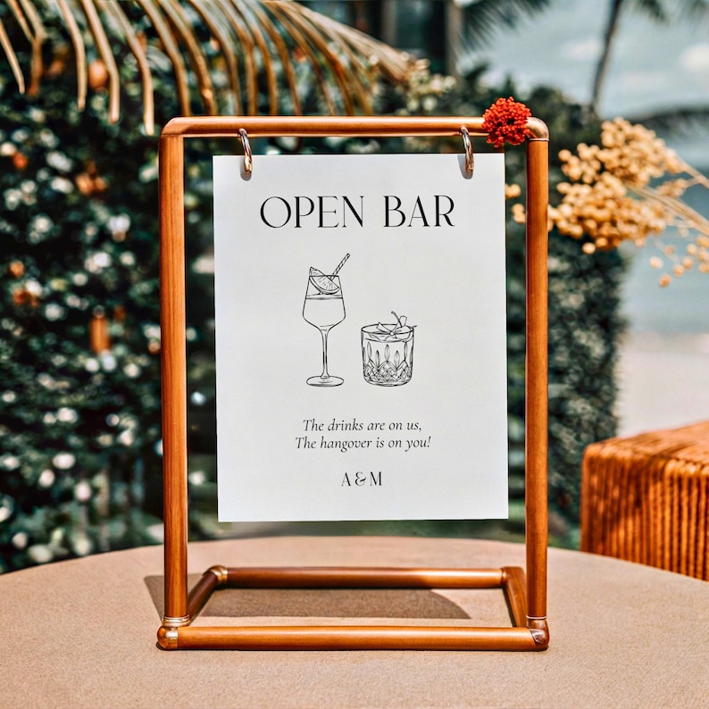 Wedding Open Bar Sign Canva Template, Printable Bar Menu the Drinks Are ...