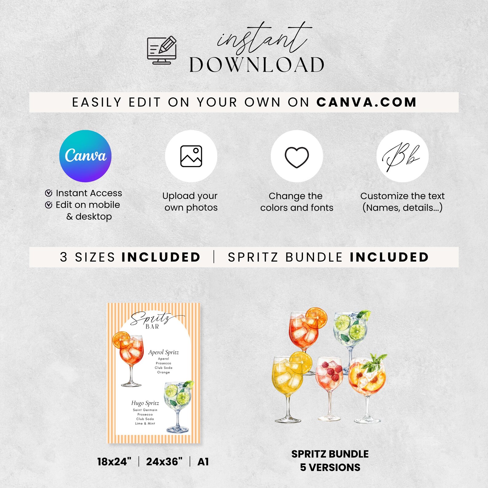 Aperol Spritz Hugo Spritz Sign Canva Template Editable, Signature ...