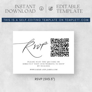 RSVP Card Qr Code for Wedding, Qr Code Rsvp Insert Template Templett ...