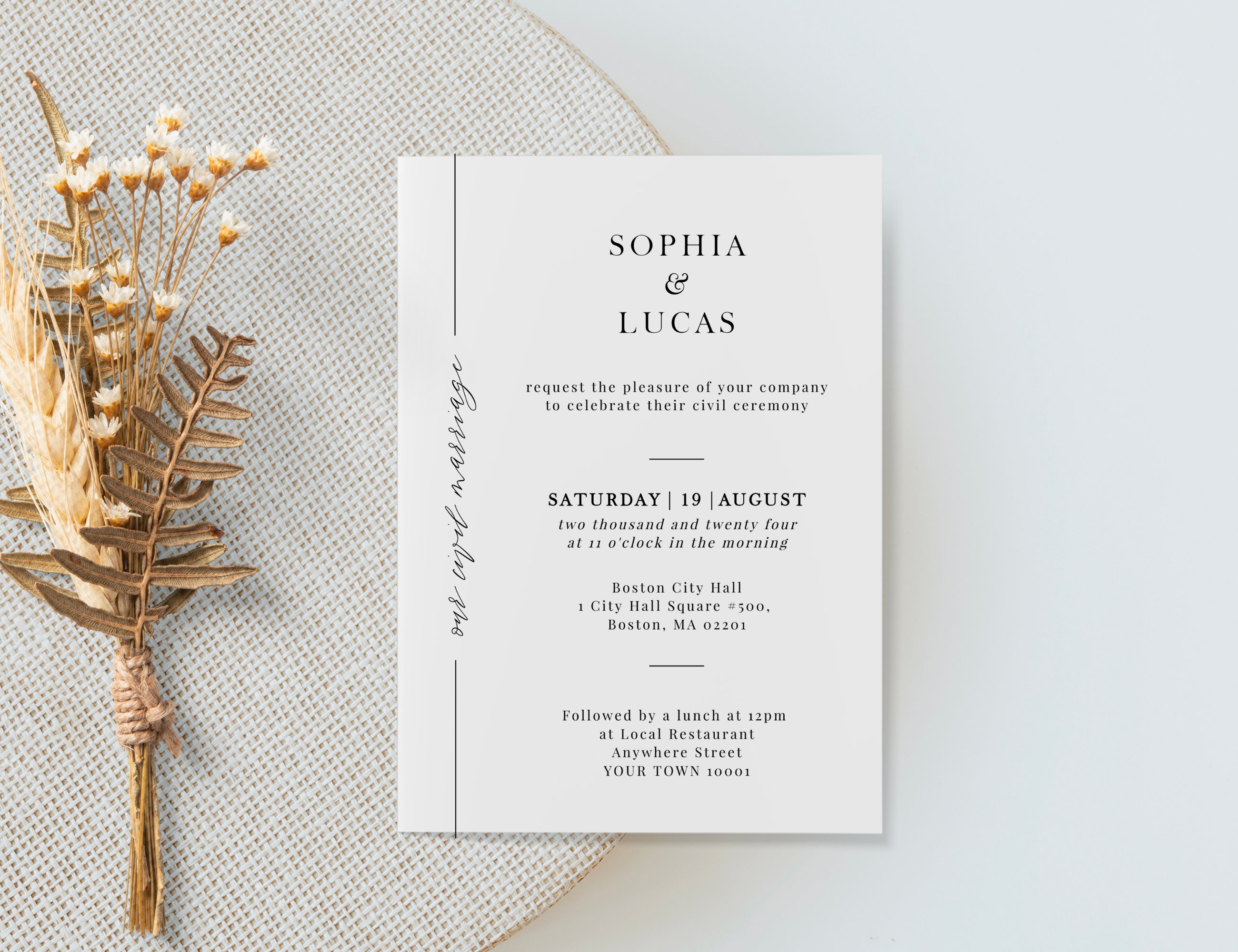 Civil Wedding Invitation Template,minimalist Modern City Hall Wedding ...