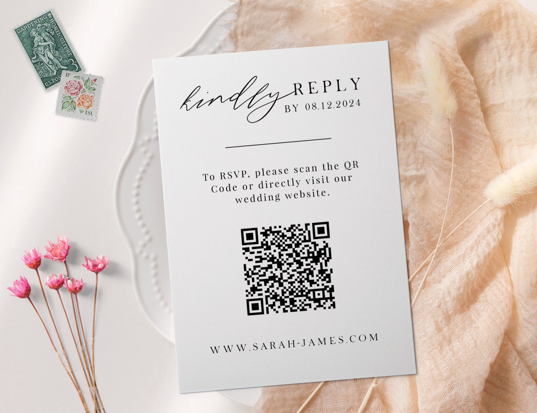 Response Card Qr Code for Wedding, Qr Code RSVP Card Insert Template,printable Reply Cards ...