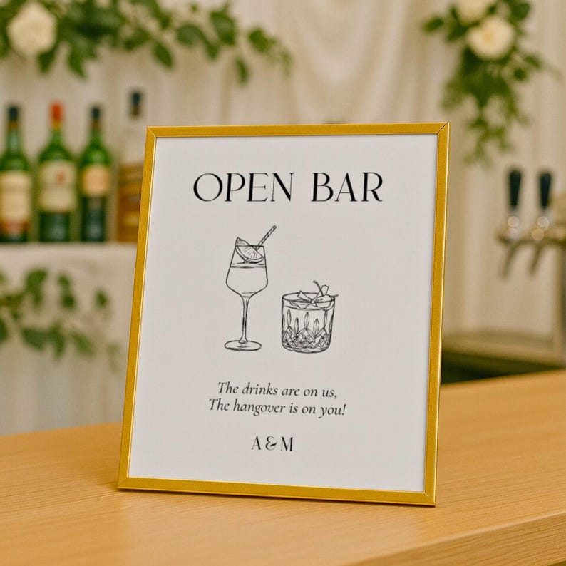 Wedding Open Bar Sign Canva Template, Printable Bar Menu the Drinks Are ...